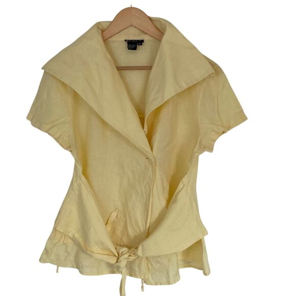 Tracy M | Tops | Tracy M Womens Short Sleeve Wrap Tie Linen Shirt Size Xl Yellow Classic | Poshmark